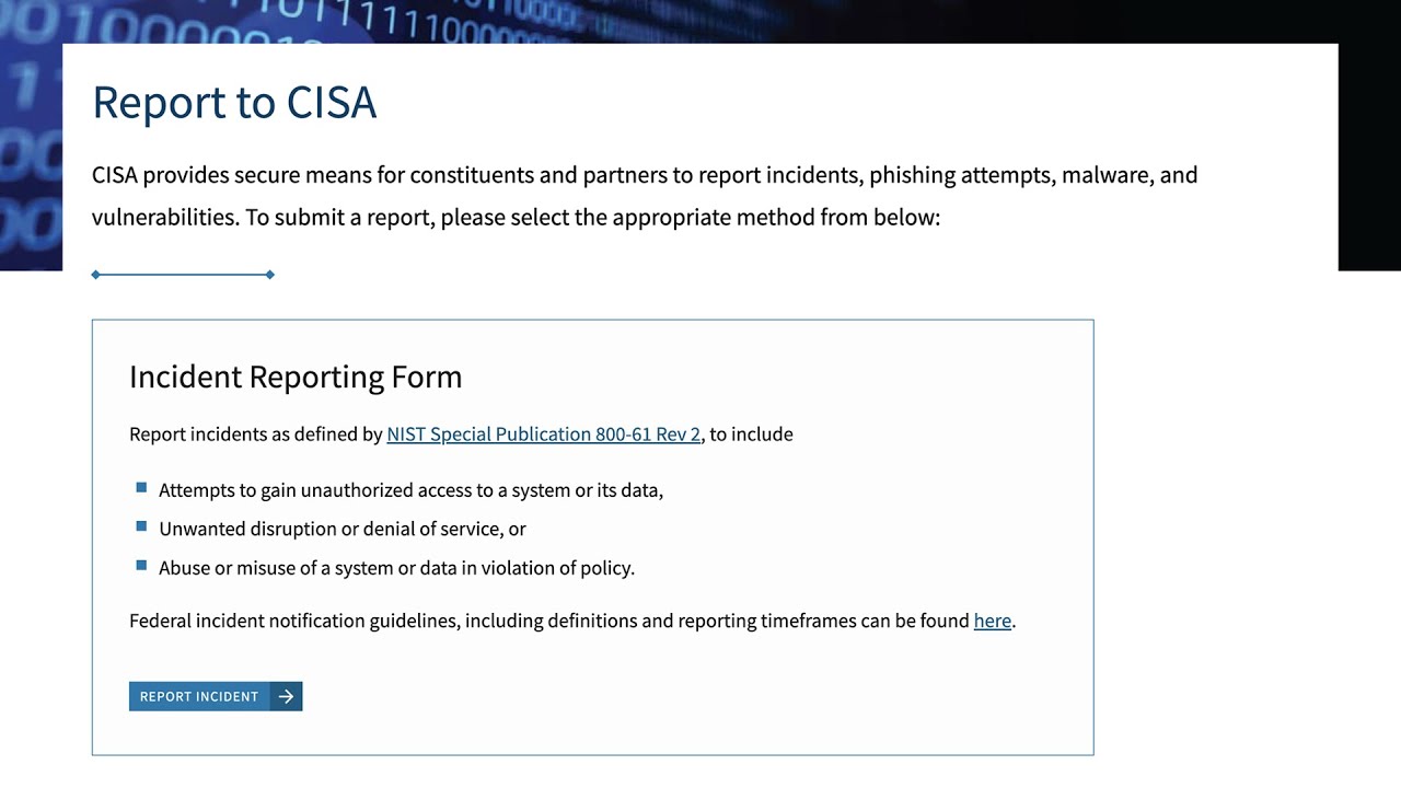 CISA Encourages Voluntary Cyber Incident Reporting - YouTube