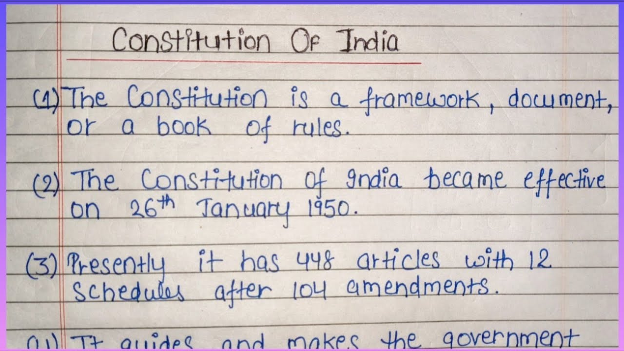 15 lines on Constitution Of India || Essay on Constitution Of India ️ ...