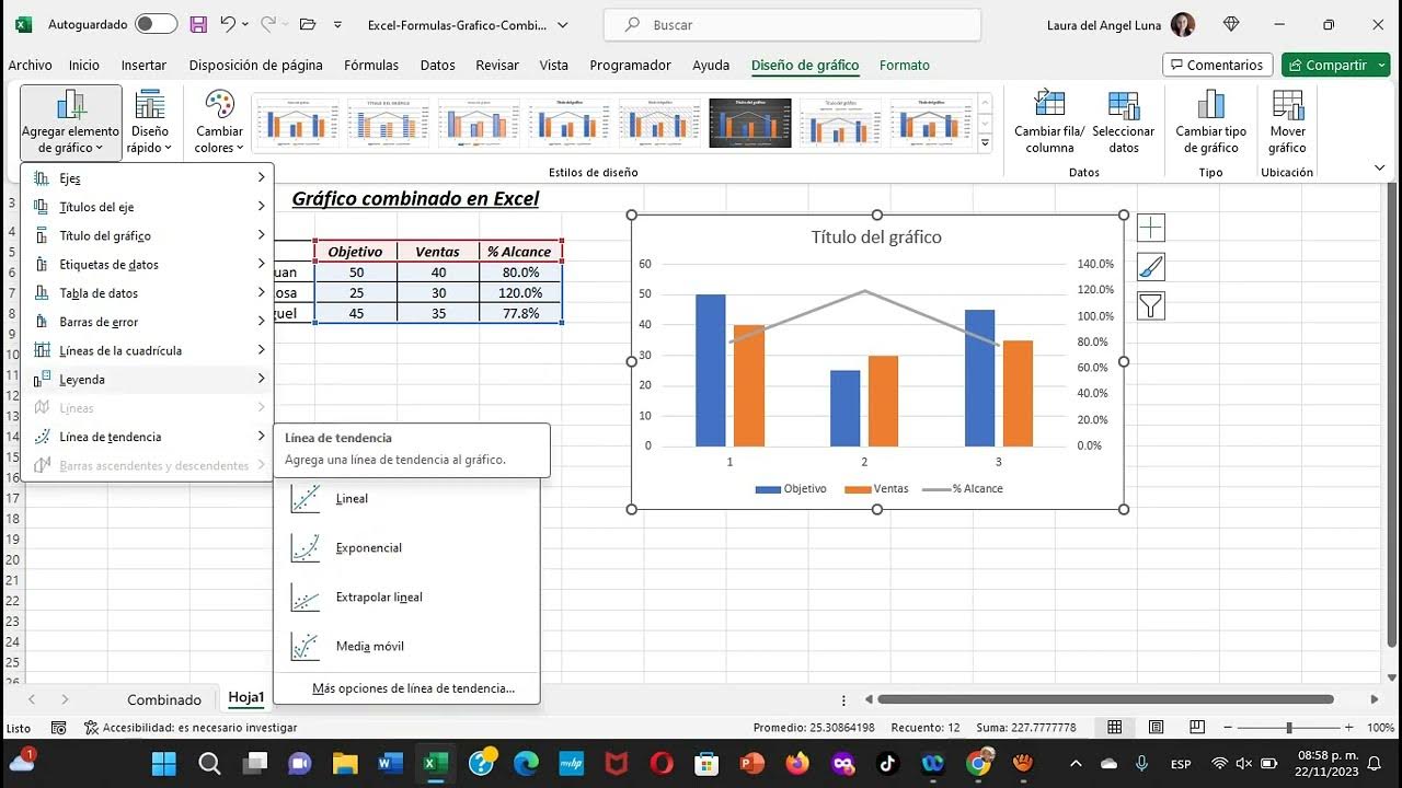 Crear gráfico combinado en Excel - YouTube