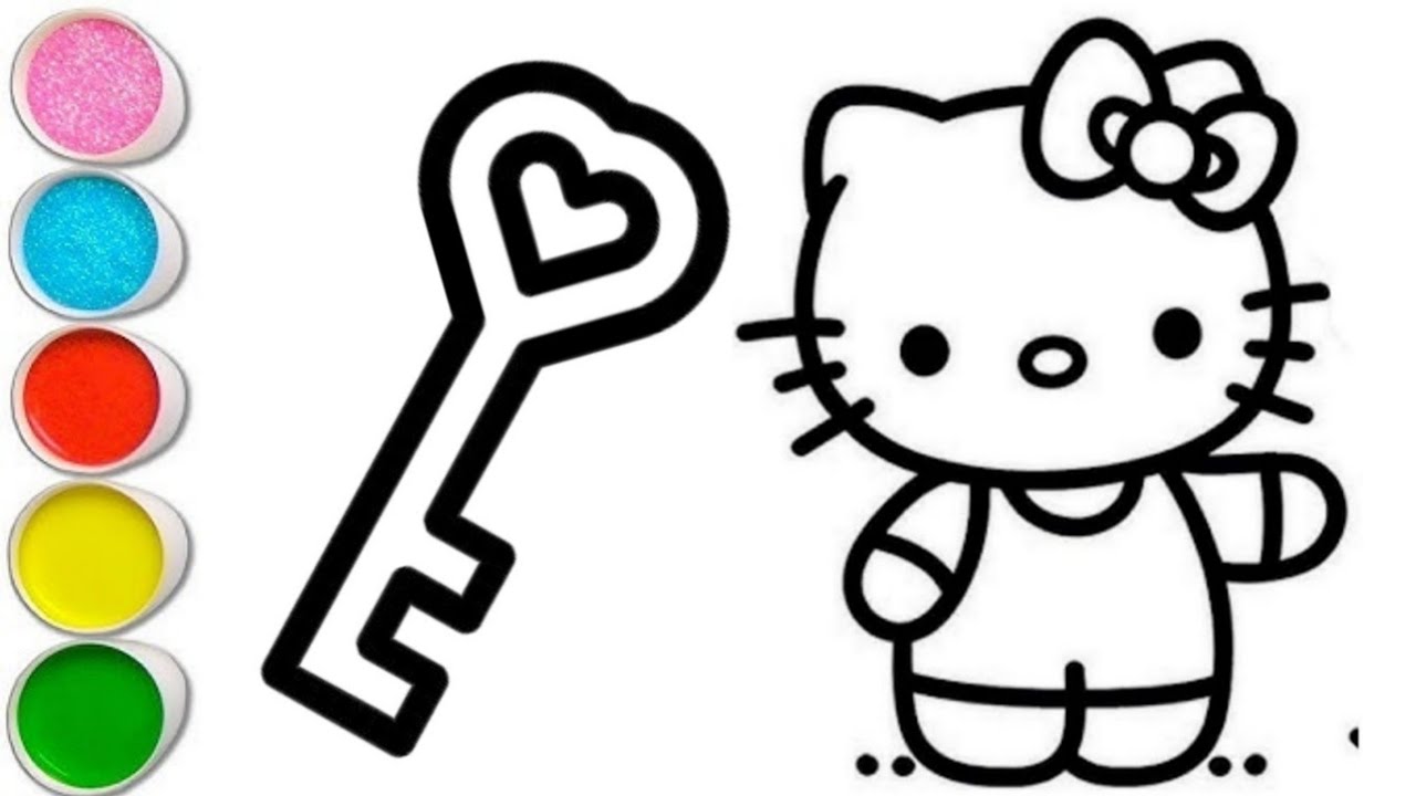 Hello Kitty with Key Drawing, Painting and Coloring for Kids & Toddlers ...