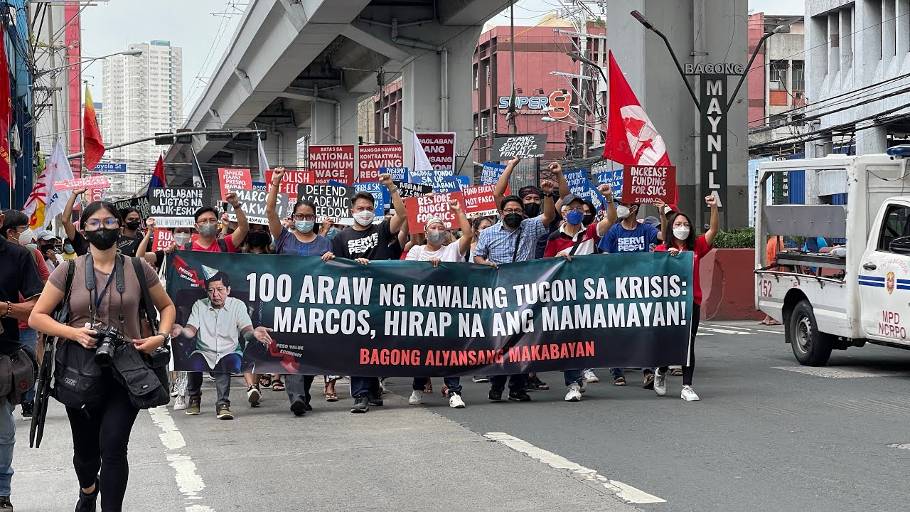 MARCOS100DAYS PROTEST RALLY PAPUNTANG MENDIOLA HINARANG - YouTube