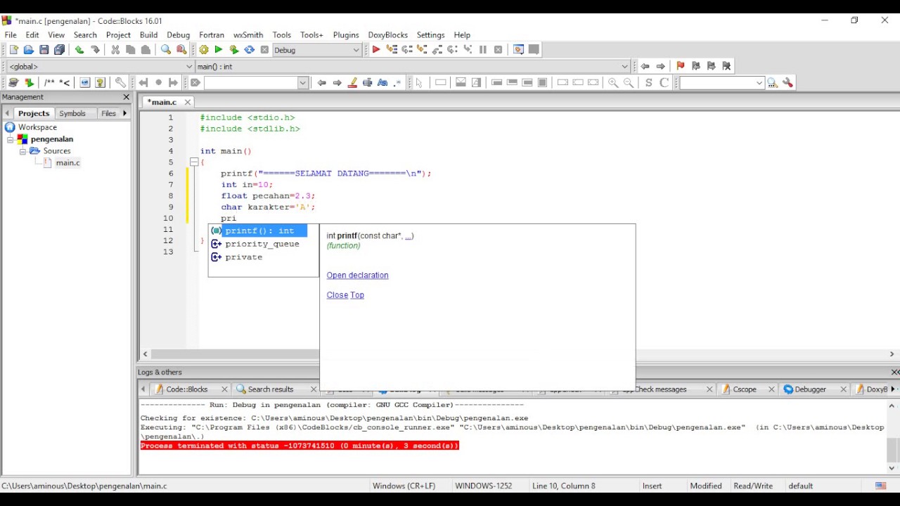 Pengenalan Input Output Bahasa C Codeblock Youtube