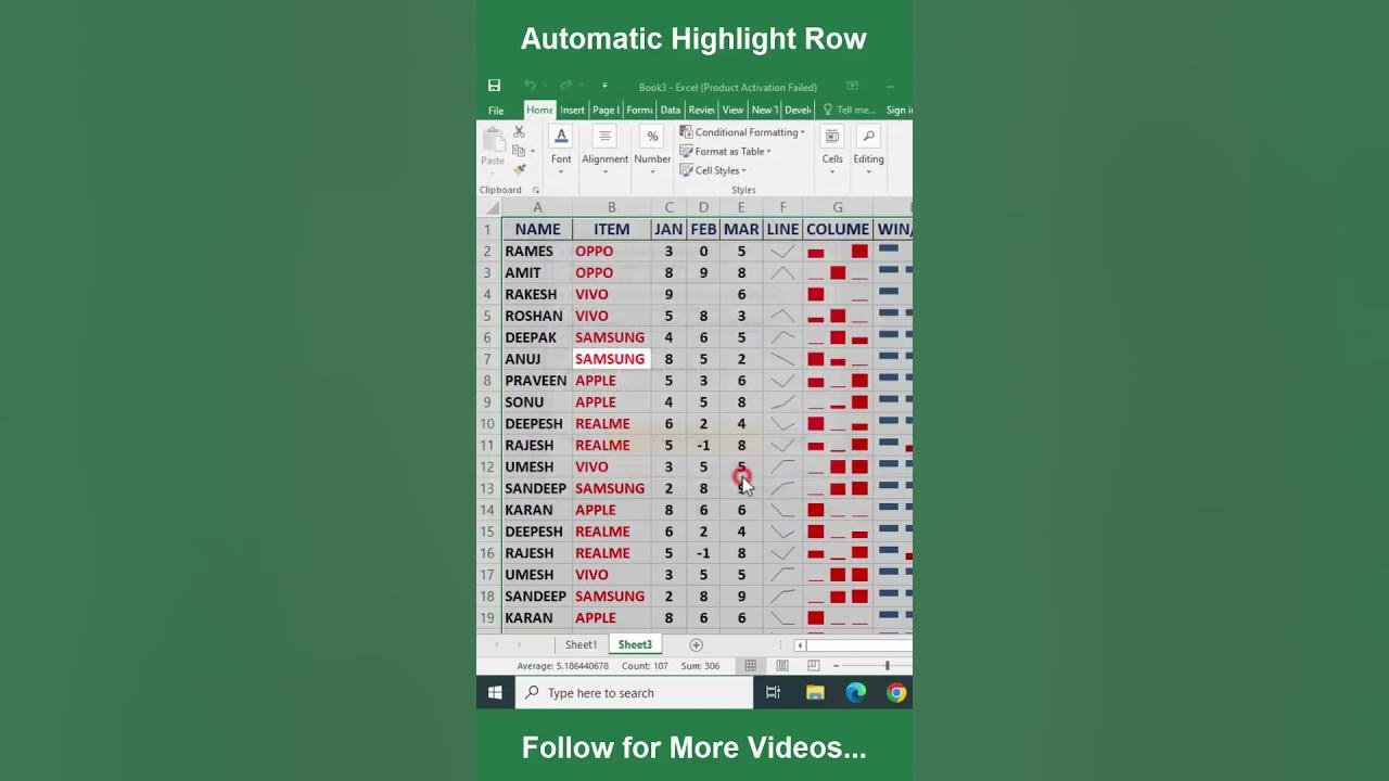 Auto Highlight Row In Excel Excel Tips And Tricks excel shorts auto-highlight-row-in-excel-excel-tips-and-tricks-excel-shorts
