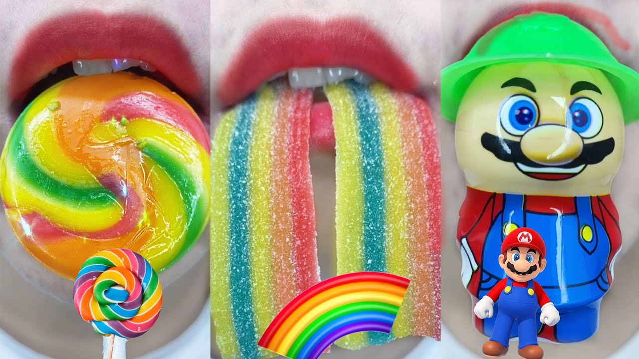 asmr SATISFYINGLY TASTY RAINBOW LOLLIPOP SUPER MARIO TURTLE CHOCOLATE ...