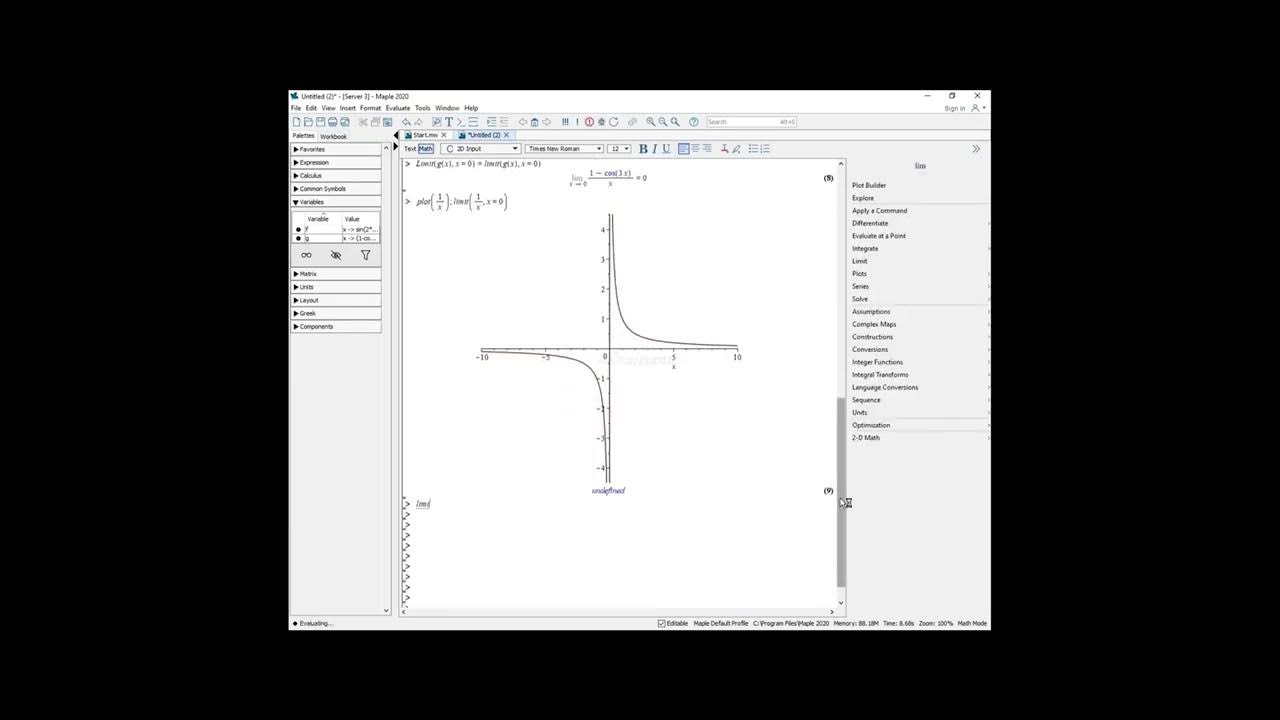 Maple Analysis: Limit of Functions (Finding Max, Min, Plotting and More) - YouTube
