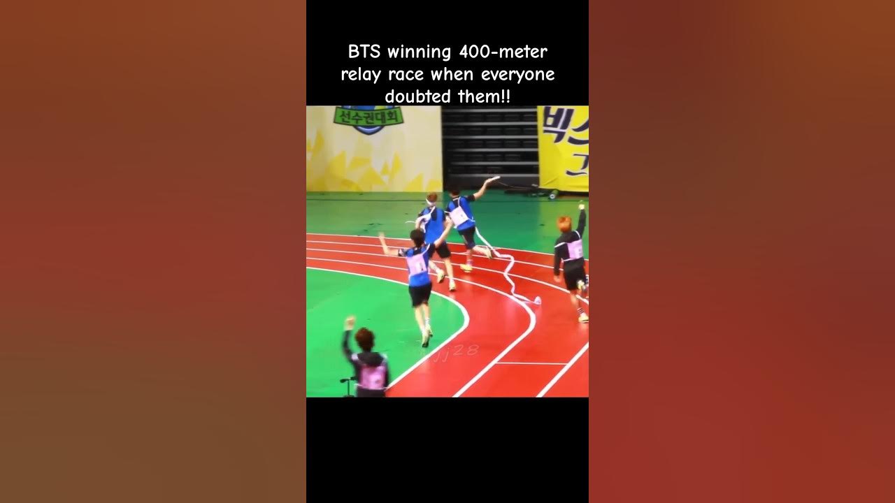 BTS winning 400-meter relay race #bts #rm #jungkook #jin #taehyung #jhope #jimin #suga # ...