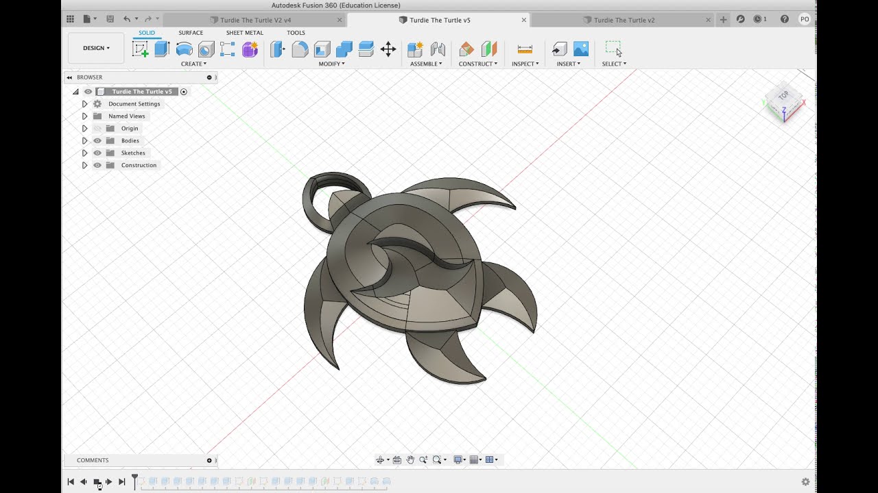 Wavy Sea Turtle Design Timeline - Fusion 360 - YouTube
