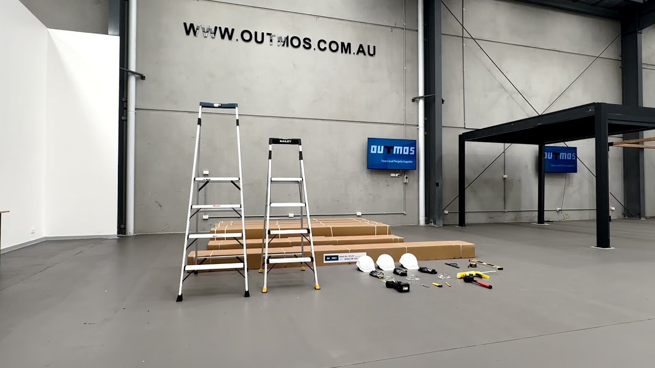 Outmos pergola install in showroom - YouTube