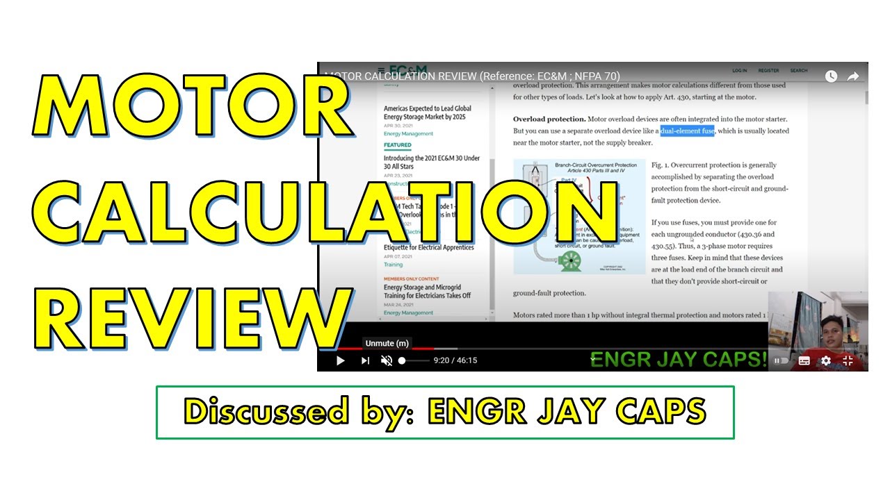 MOTOR CALCULATION REVIEW (Reference: EC&M ; NFPA 70) - YouTube