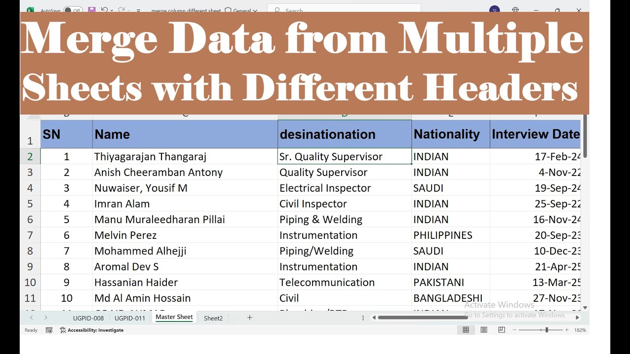 How TO Make Merge Excel Sheets with Different Headers into One Master ...