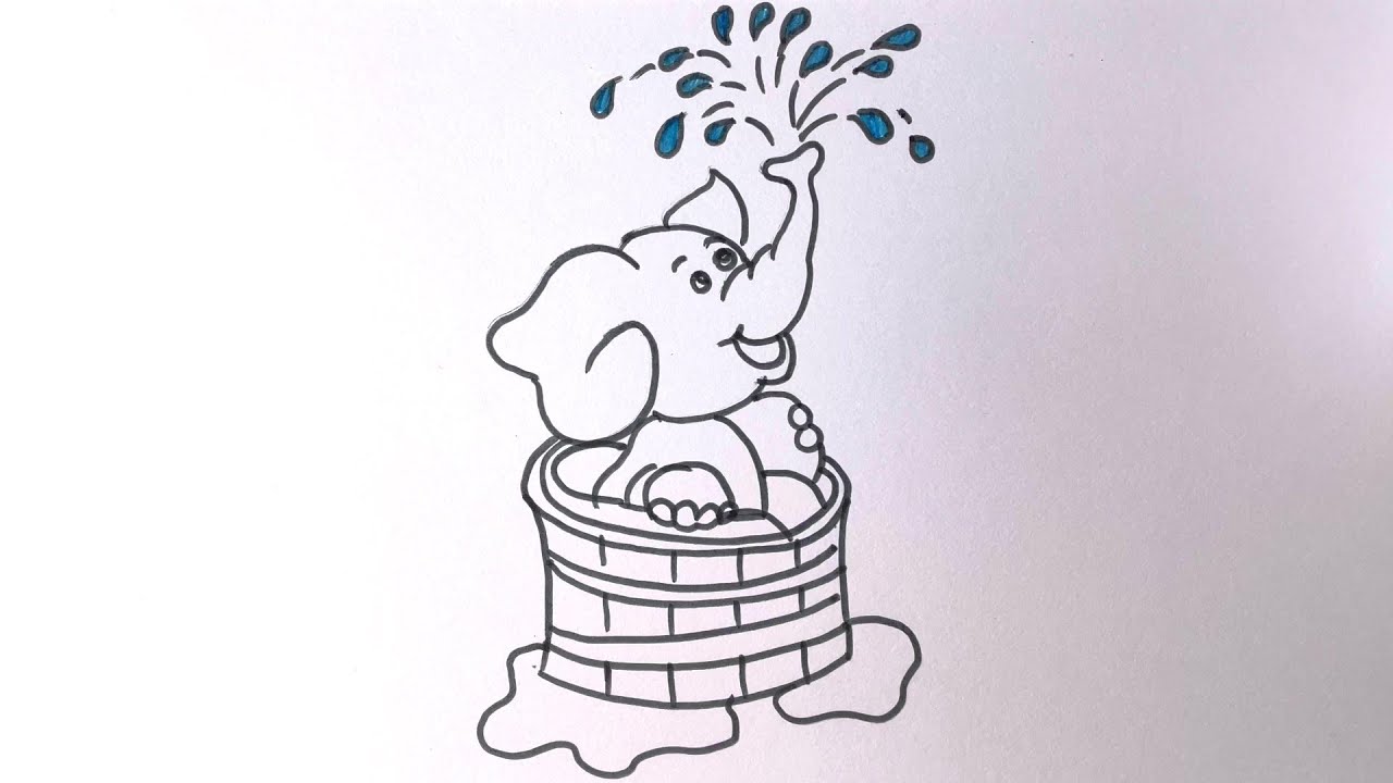 Elephant Bathing Tub Drawing || Colourful Drawing Clips || step by step ...