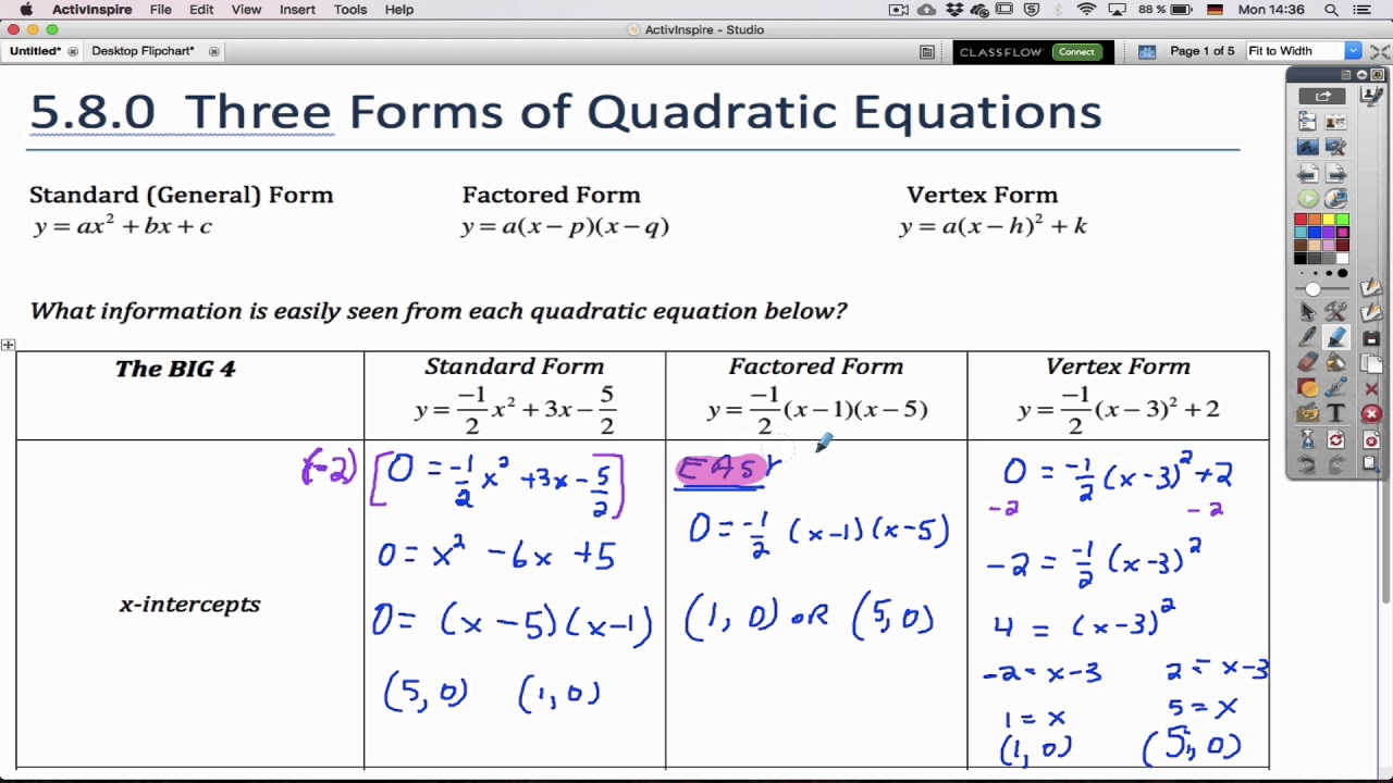 Three Forms Of Quadratic Functions YouTube