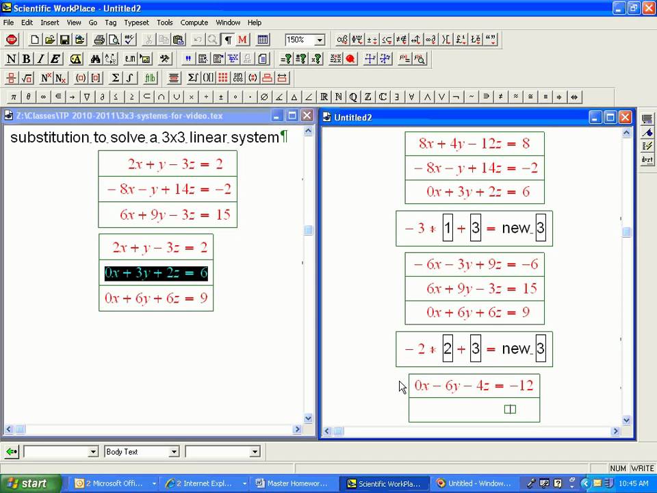 3x3 Linear System Example YouTube