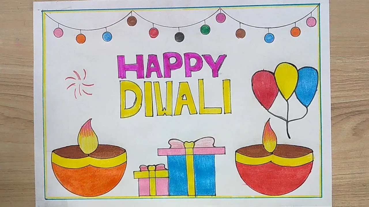 Happy Diwali Drawing | Deepavali Drawing | Diwali Festival Drawing ...