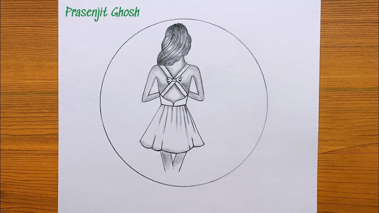 How to draw a girl backside with circle frame|Easy girl backside ...