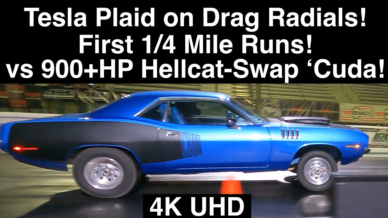 Plaid on Drag Radials! First full 1/4Mile Passes! 900+HP Hellcat 'Cuda ...