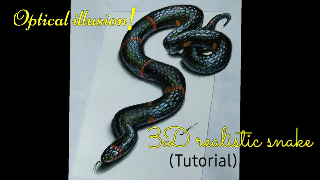 How to draw 3D realistic snake step by step | 3D realistic snake with ...