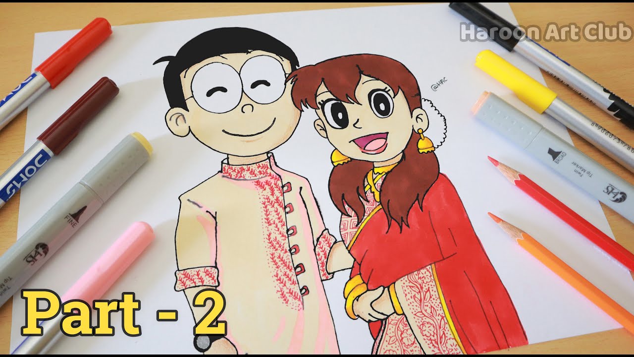 How to Colour Nobita and Shizuka (Indian Version) | Step by step | Part ...