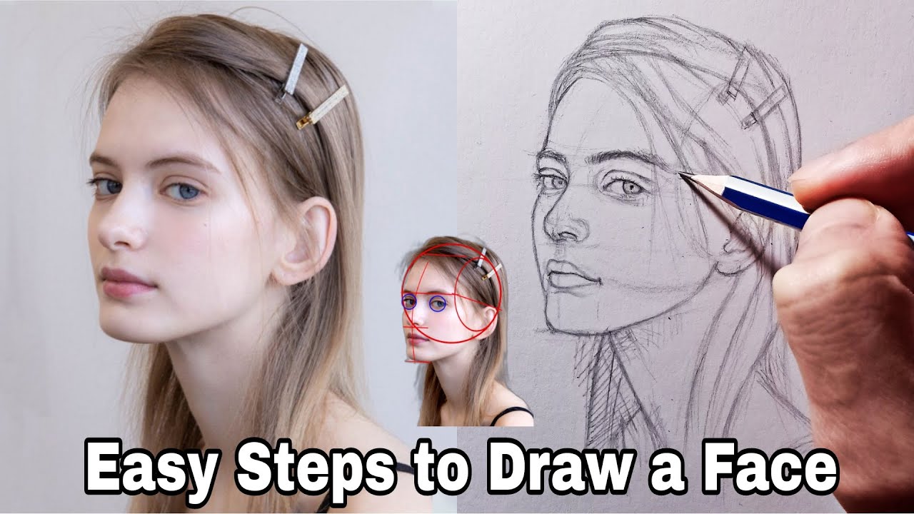 Step by step drawing tutorial | draw a girl's face using loomis method ...