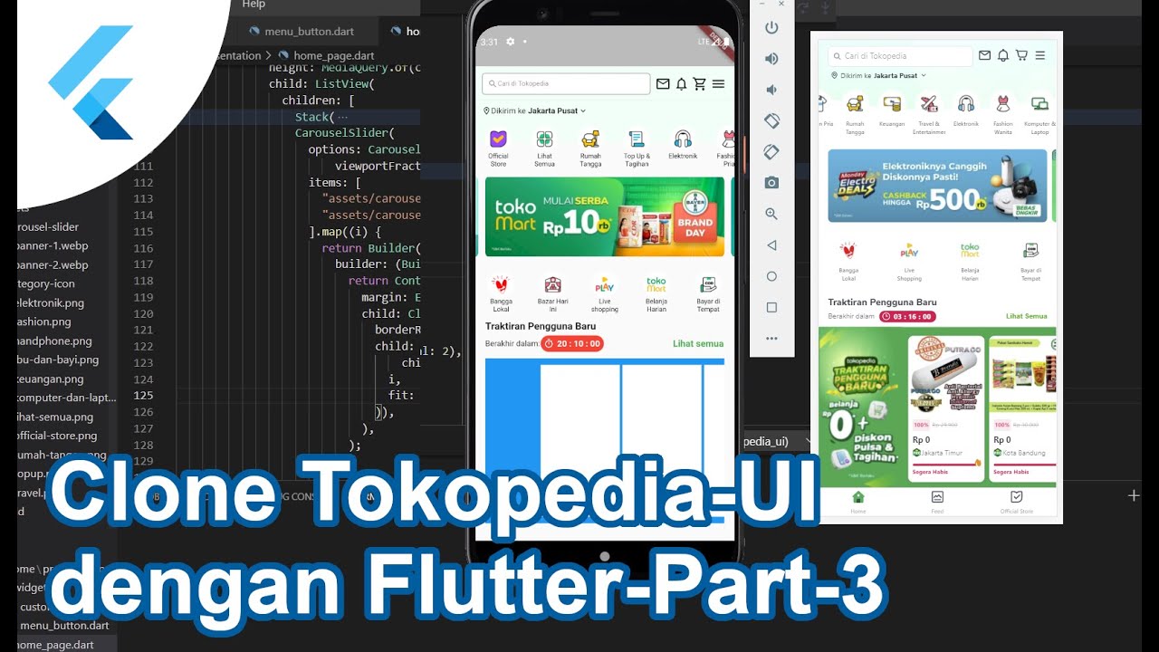 Clone Tokopedia UI dengan flutter - Part 3 (Persiapan membuat flash sale section). - YouTube