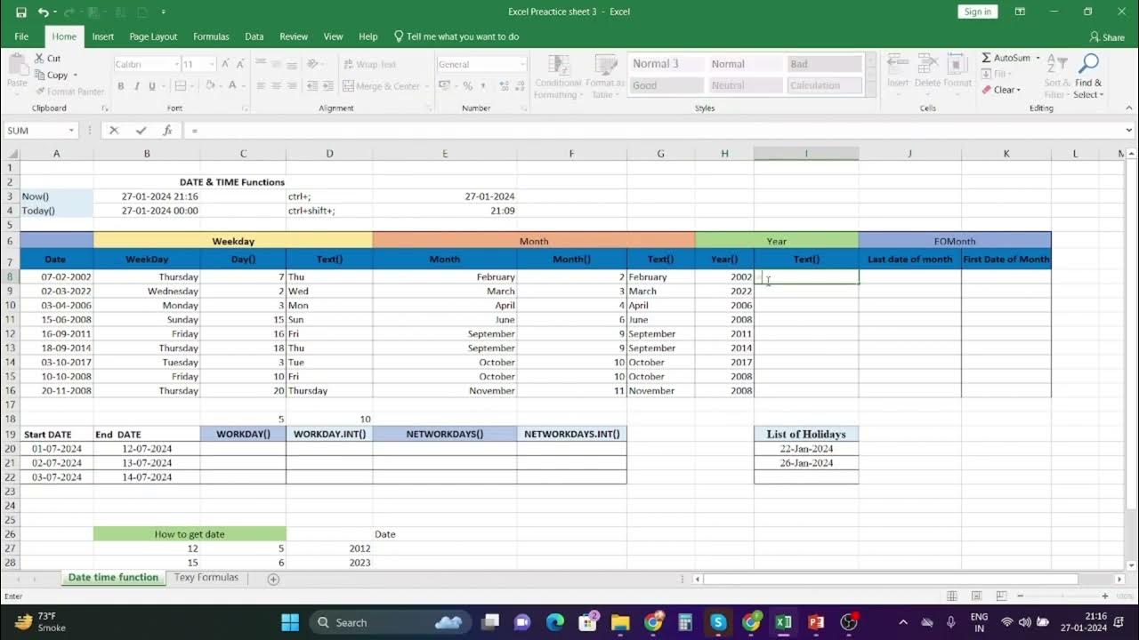 Excel Class Day 4 Date & time functions - YouTube