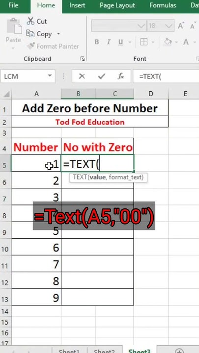 Add Zero Before Number in Excel - Tips & Tricks from @todfodeducation - YouTube