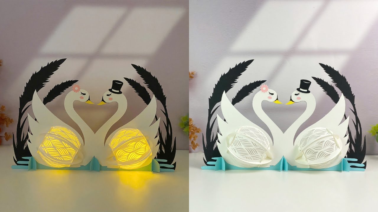 How To Make Paper Cut Lantern Swan Couple 2 - YouTube