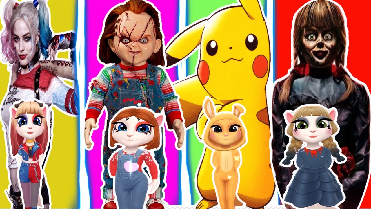 Chucky And Harlequiin And Anabelle And Pikachu- My Talking Angela 2 ...
