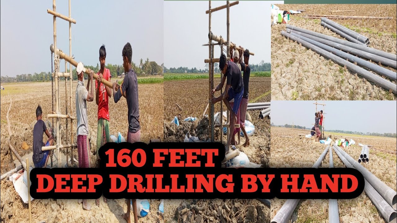 4 Inchi 160ft Deep Drilling By Hand || Borewell Rig Process || Water ...