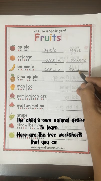 Fruits Spelling Reading and writing #freeworksheets #splendidmoms # ...