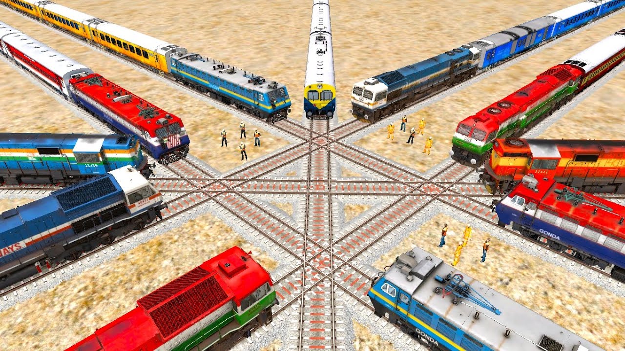 11 TRAINS AT FORKED RAILROAD -:- Cross Each Other On Diamond Coupling ...