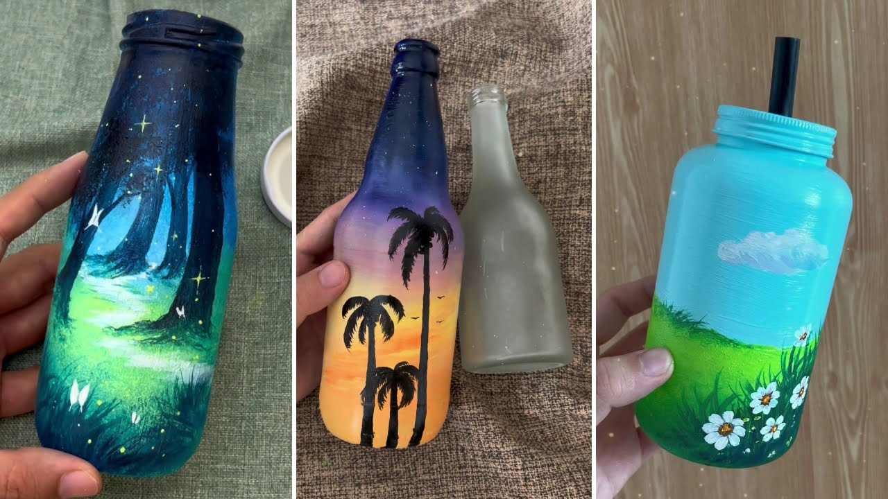 Creative Bottle Art Upcycling Empty Bottles with Paint - YouTube
