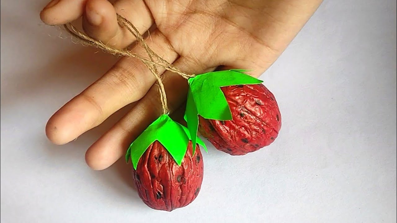Walnut shell craft ideas | DIY Strawberry from walnut | Akhrot cover ...
