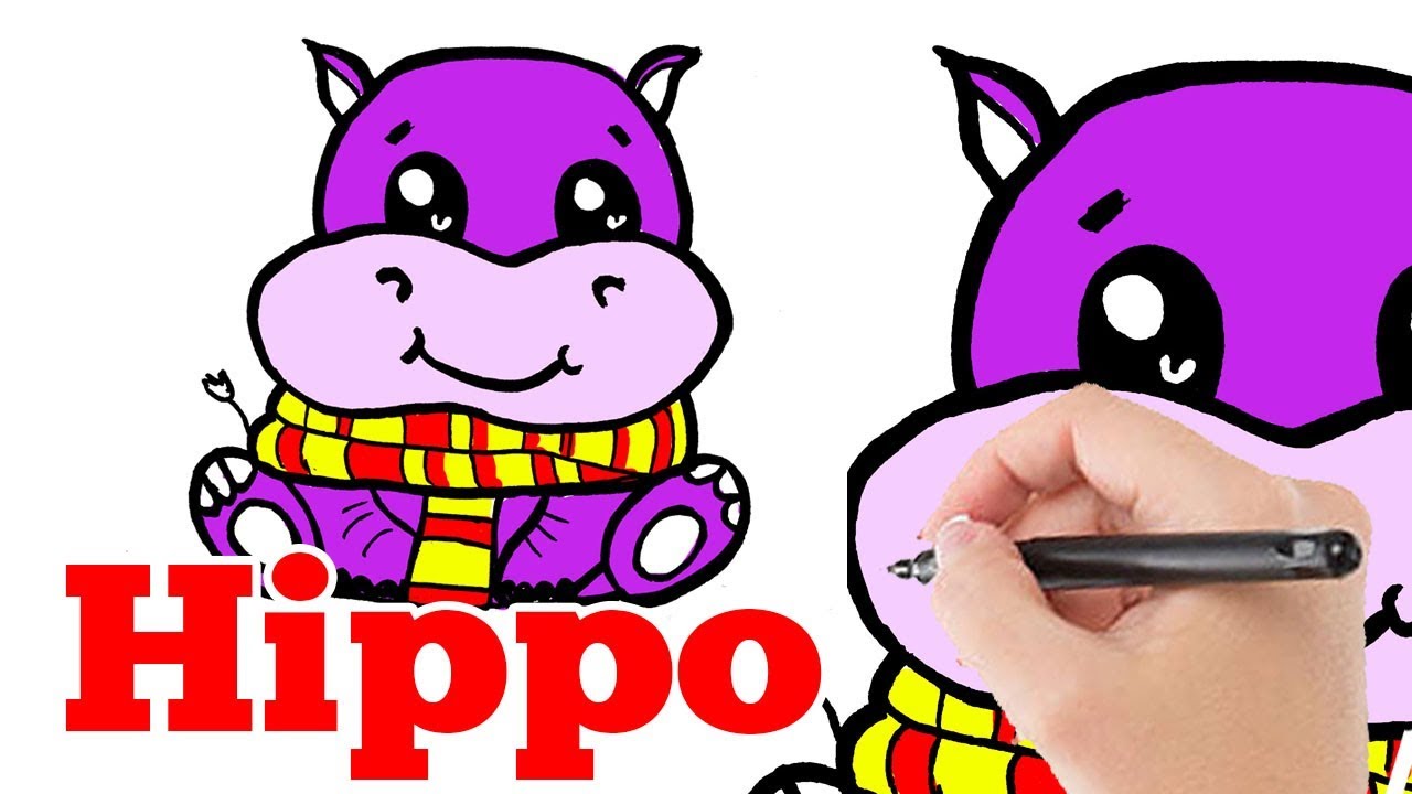 How To Draw A HIPPO Cute & Easy - YouTube