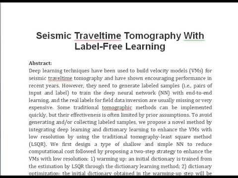 Seismic Traveltime Tomography With Label Free Learning - YouTube