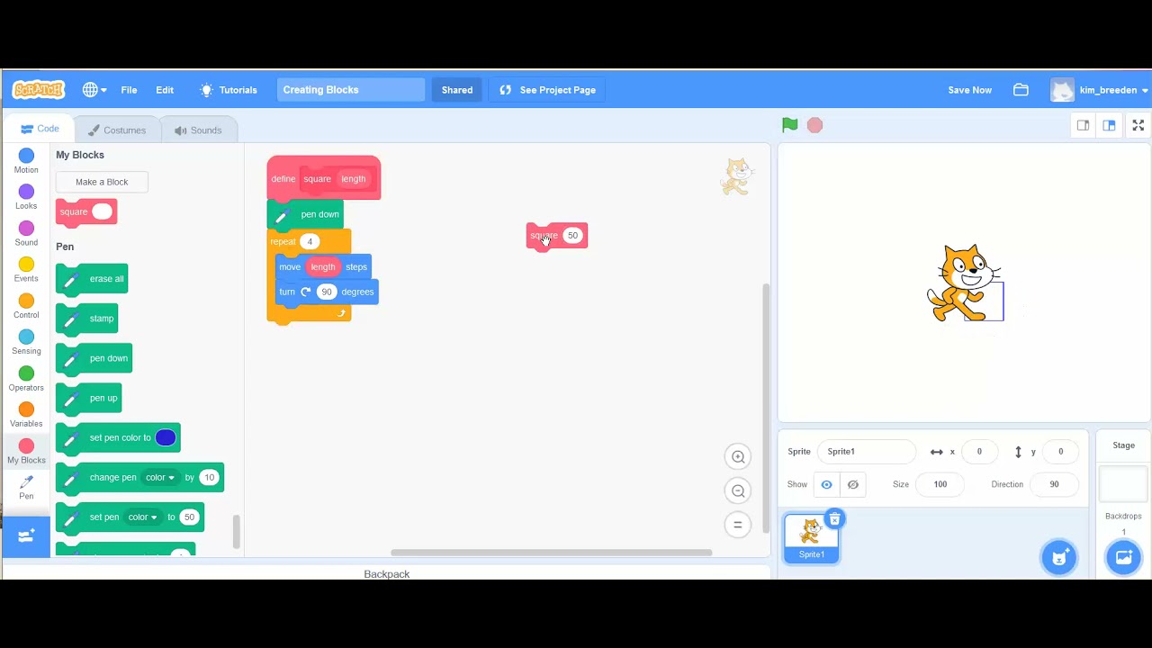 Creating blocks for square Scratch 3.0 - YouTube