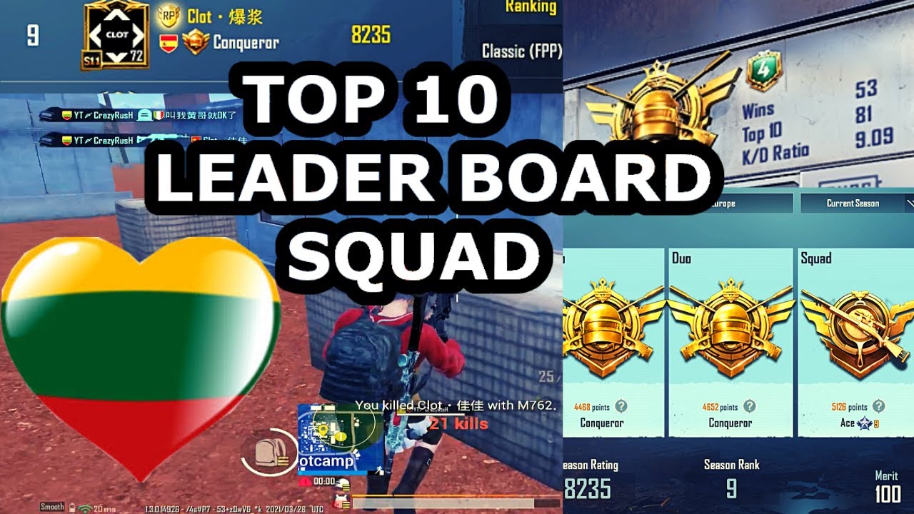 TOP 10 LEADER BOARD PUBG MOBILE LIETUVISKAI SOLO VS SQUAD - YouTube