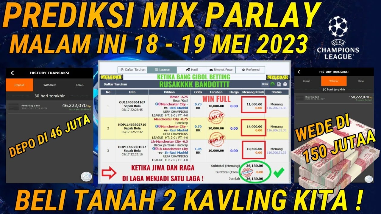 Prediksi Bola Hari Ini 18 - 19 Mei 2023 | Prediksi Mix Parlay Handicap Over / Under - YouTube