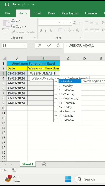 Weeknum Functions | Use Excel Formulas #youtubeshorts - YouTube