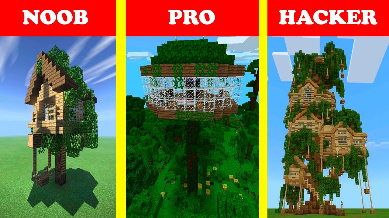 Minecraft NOOB vs PRO vs HACKER :TREE HOUSE CHALLENGE in minecraft ...
