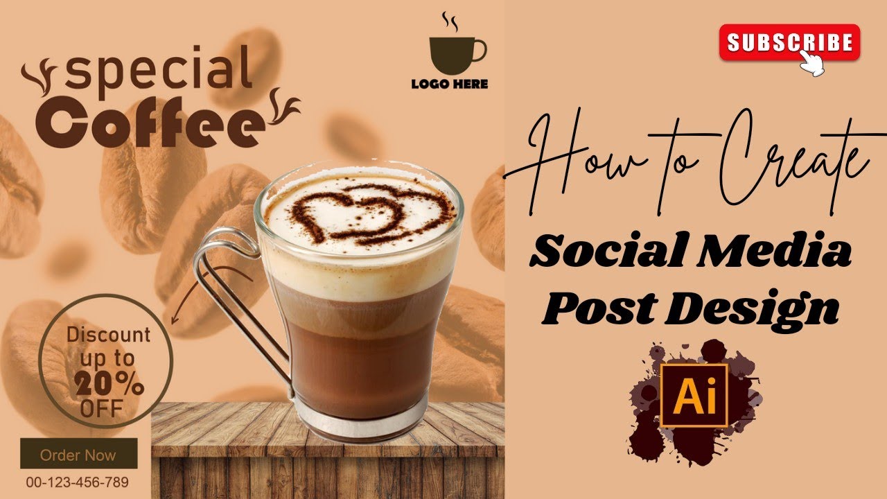 Coffee Creative Social Media Post Design | in Illustrator Tutorial 2024 ...