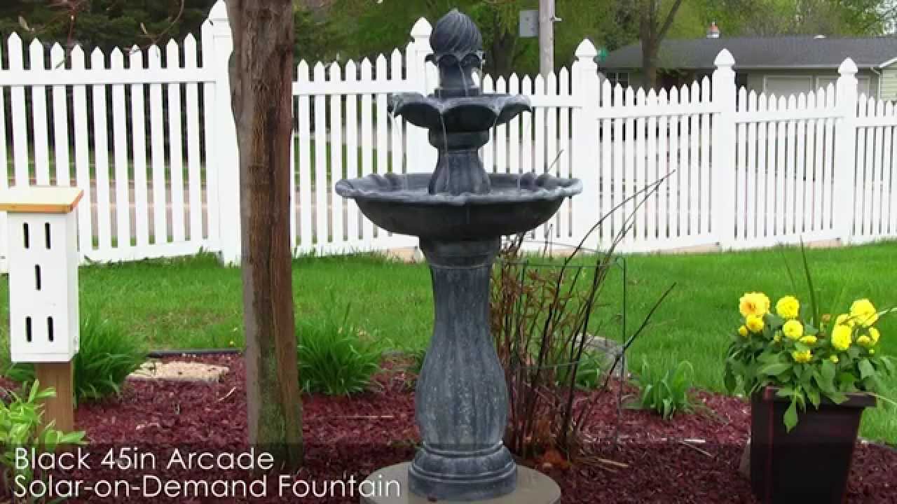 Black 2-Tier Arcade Solar with Battery Backup Fountain - SL-0213-Black ...