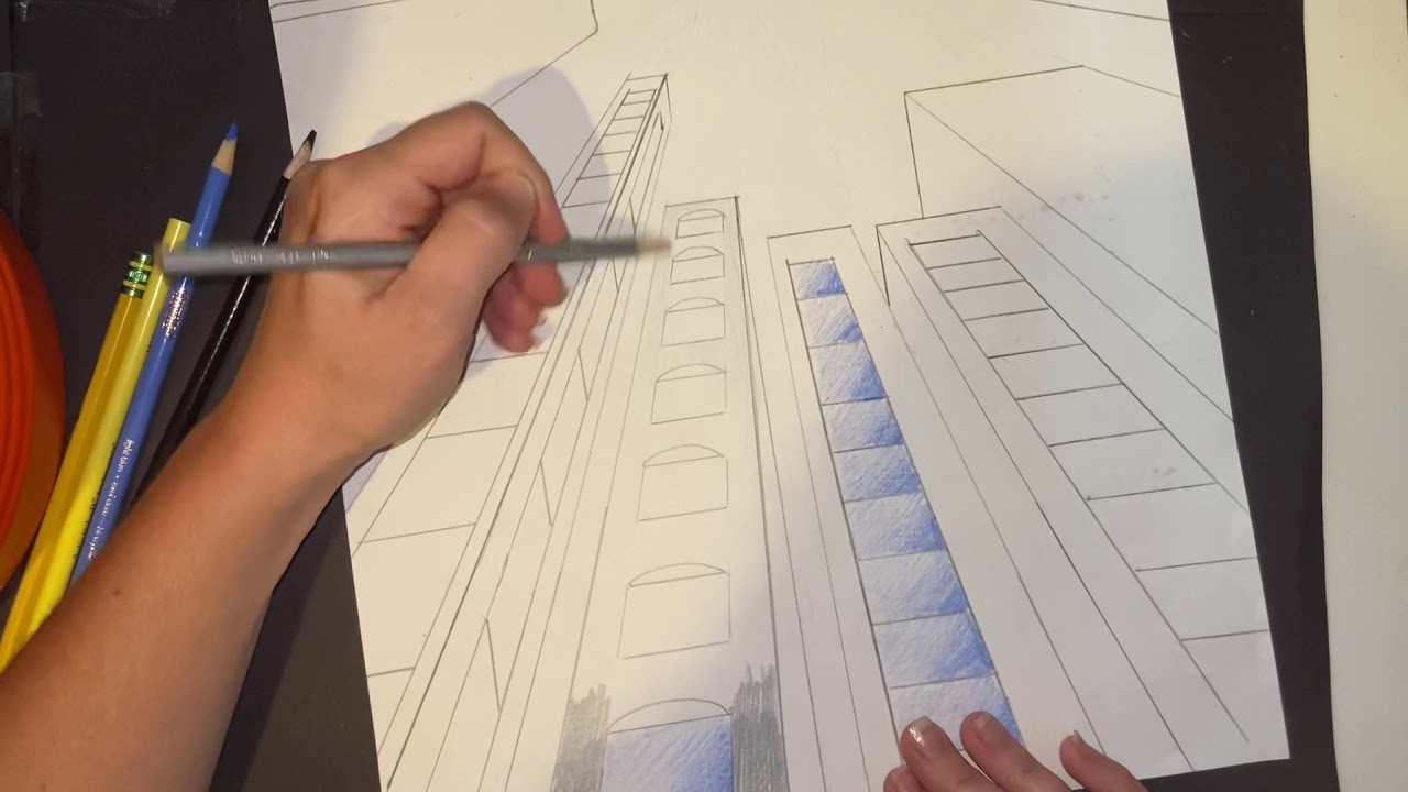 One point perspective cityscape- color! - YouTube