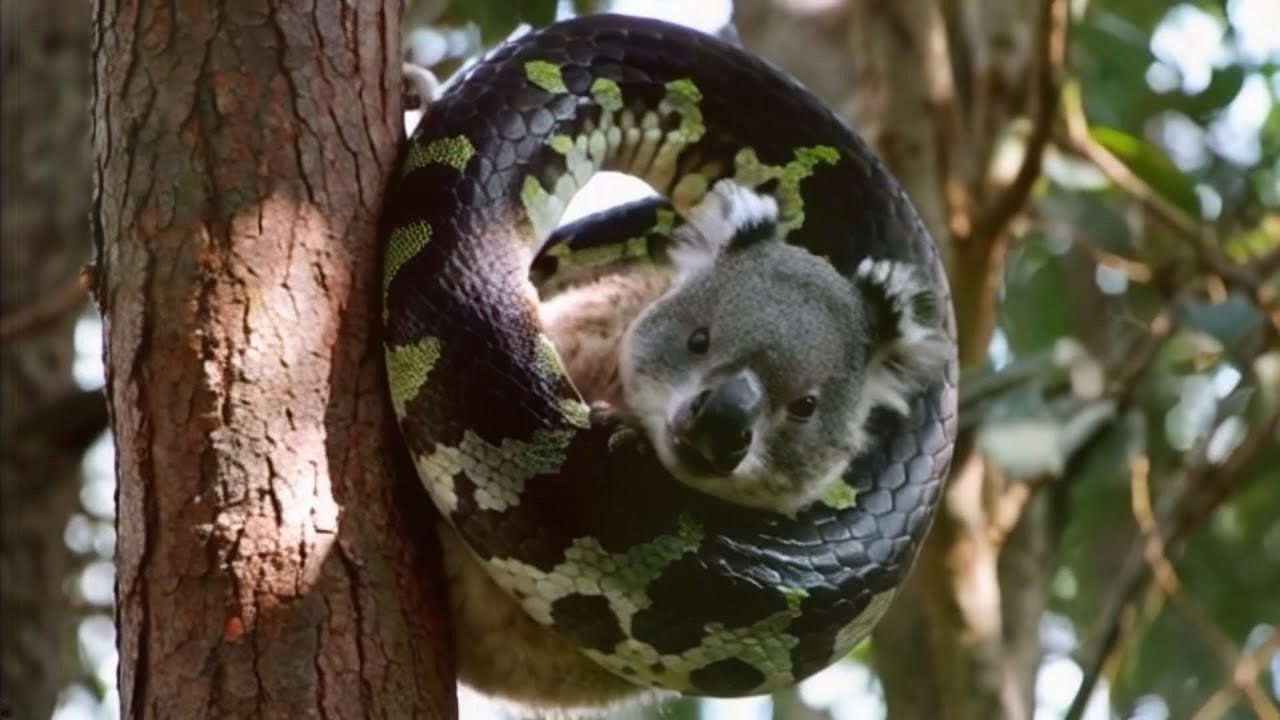Koala Trapped in Tree by Python#zoon#Wild animal#Animalwars - YouTube