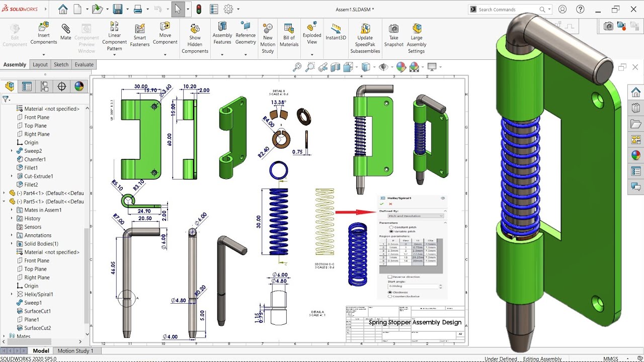 Spring Stopper Design and Assembly in Solidworks | Solidworks Tutorial ...
