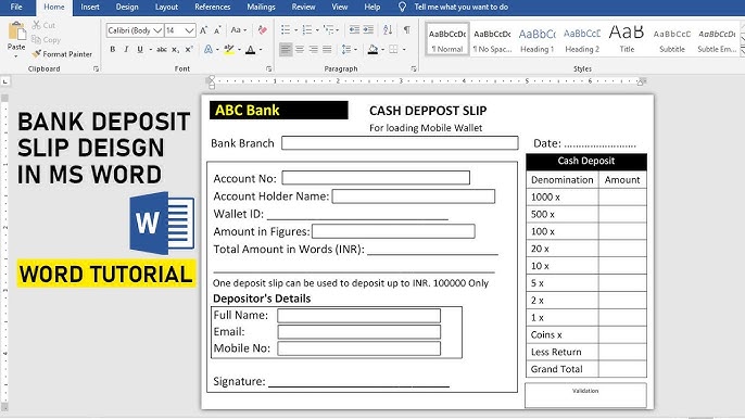 Excel Deposit Slip Template