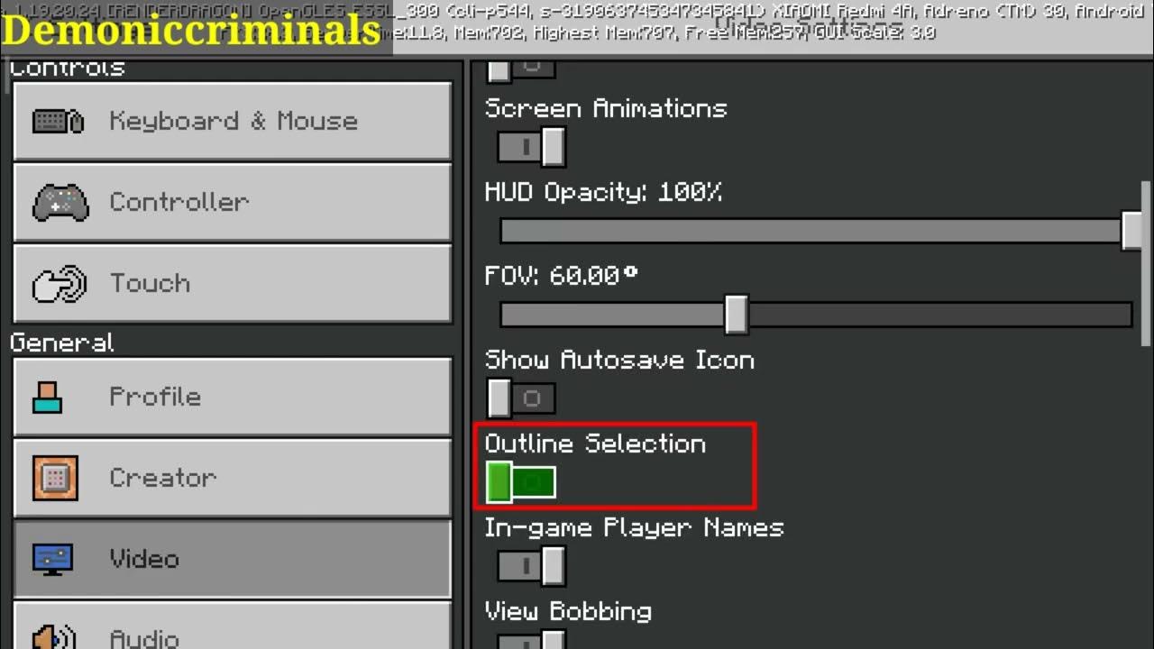 How to turn on Outline selection on the block in Minecraft Settings ...