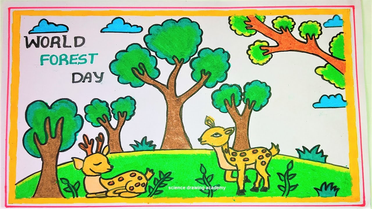 world forest day 2024 poster drawing easy and simple | science drawing ...
