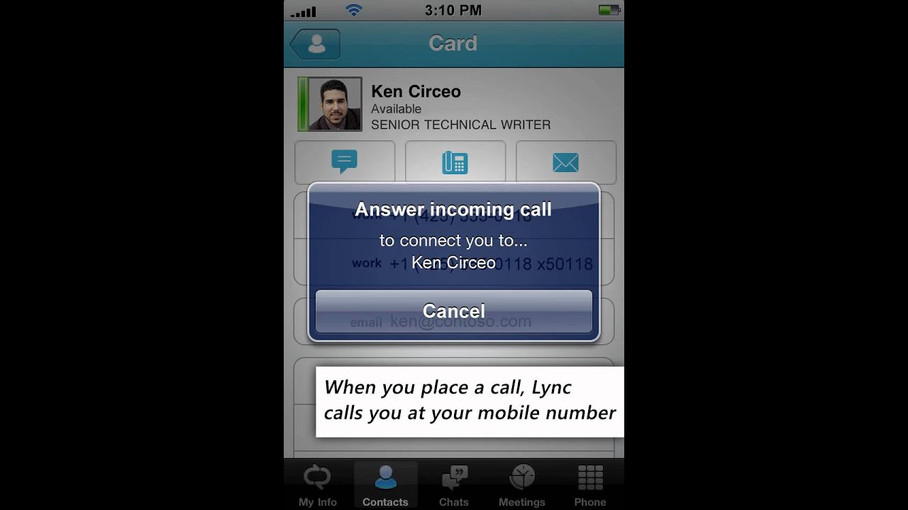 Microsoft Lync 2010 - iPhone Make a Call - YouTube