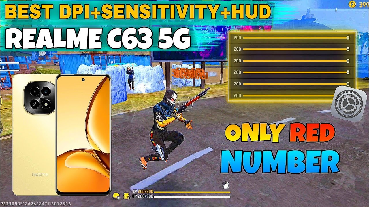 ⚙️Realme c63 5g free fire best dpi+sensitivity+hud || Realme c63 5g ...